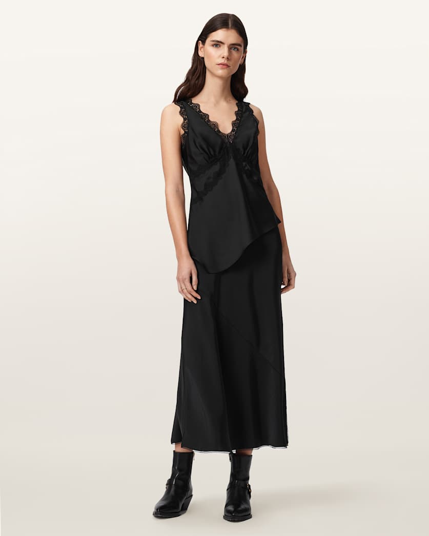 Darya Bias Cut Maxi Skirt Black | ALLSAINTS